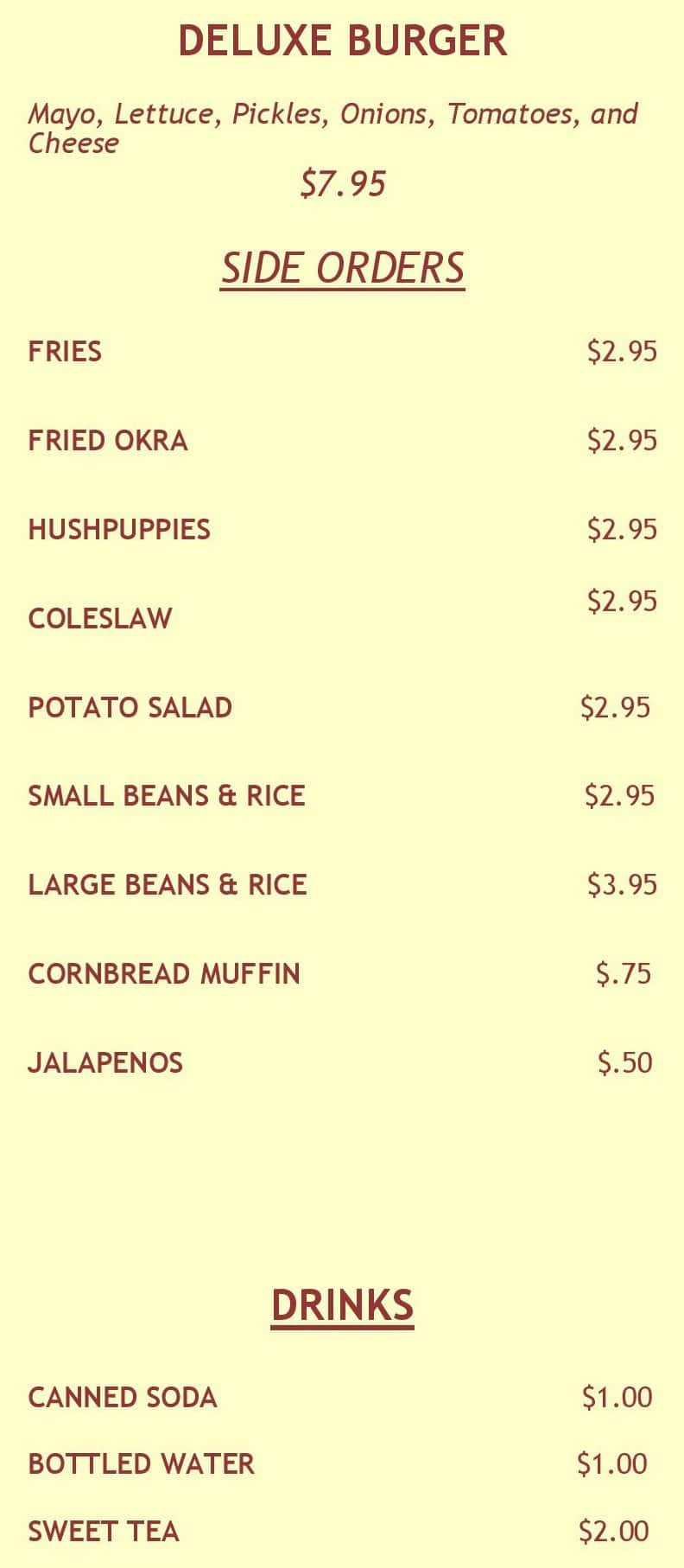 Menu at Jackson’s Catfish Corner restaurant, Seattle