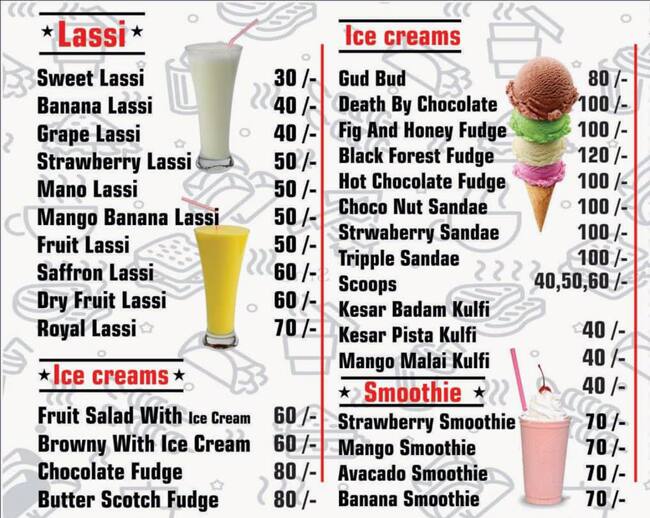 Menu at Cafe Lassi Lab, Bengaluru