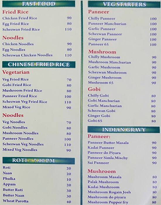 Menu at Rottu Kadai Food Court, Chennai, 55