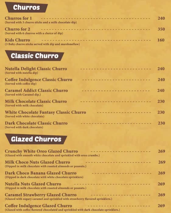 Menu of La Churros, Andheri Lokhandwala, Andheri West, Mumbai