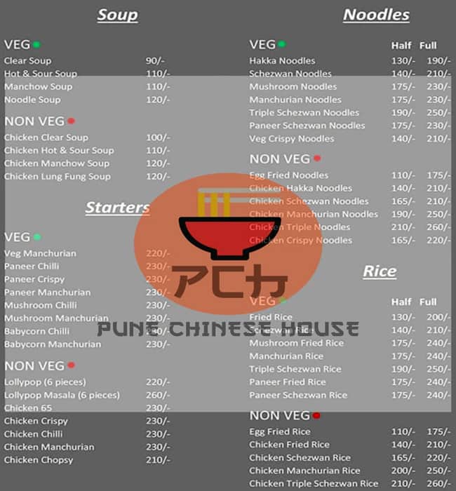 Menu of Pune Chinese House, Kothrud, Pune