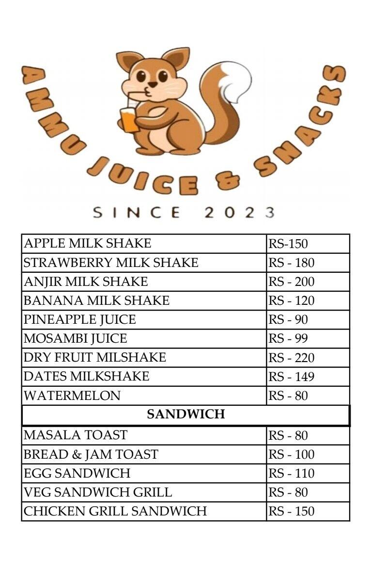 Menu of Ammu Juice & Snacks, Bhiwandi, Thane