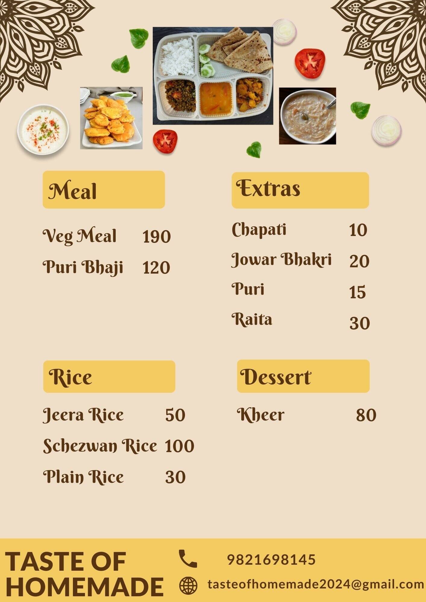 Menu of Taste Of Homemade, Taloja, Navi Mumbai