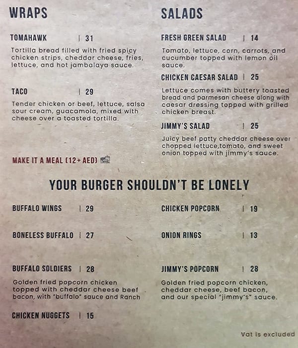 Menu at Jimmy’s Shack Burger restaurant, Sharjah, Before Adnoc Petrol ...
