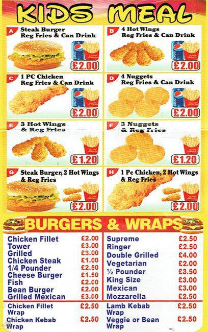 Menu at Chunky Chicken pizzeria, London, 70 Longbridge Rd