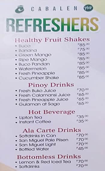 Menu at Cabalen - Alabang Town Center restaurant, Muntinlupa