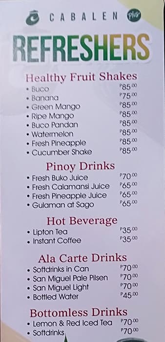 Menu at Cabalen Plus restaurant, Parañaque, GXFQ+P6V