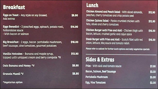 Menu at Muffin Break cafe, Auckland, Unit 1 26-28 Anzac Rd