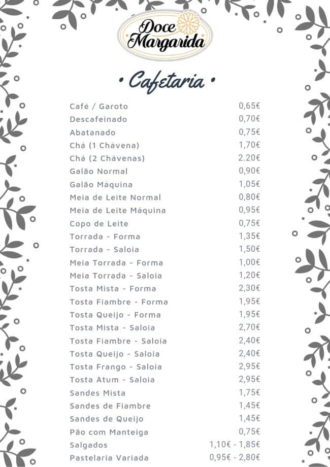 Menu em Pastelaria Doce Margarida café, Santo António dos Cavaleiros