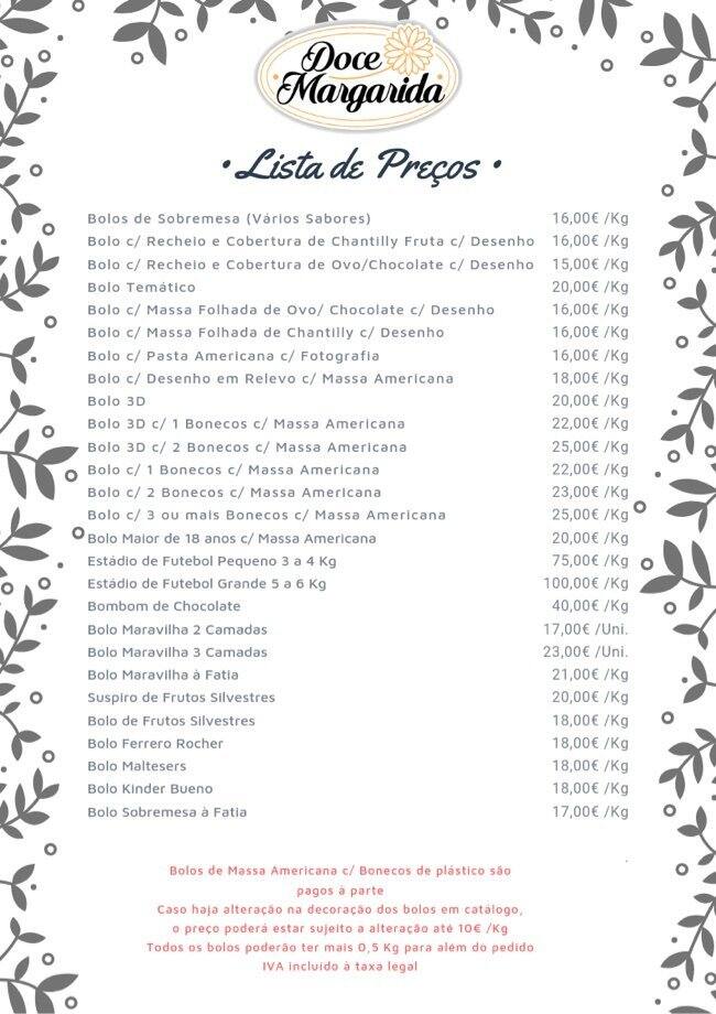 Menu em Pastelaria Doce Margarida café, Santo António dos Cavaleiros