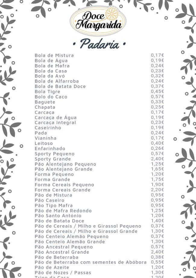 Menu em Pastelaria Doce Margarida café, Santo António dos Cavaleiros