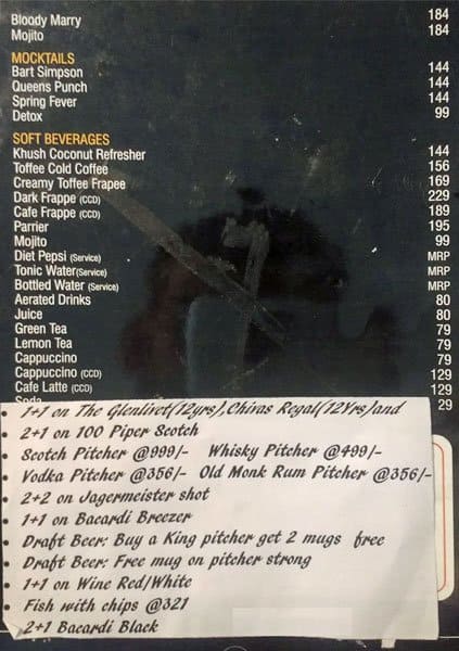 Menu at Vertigo Lounge, Chandigarh
