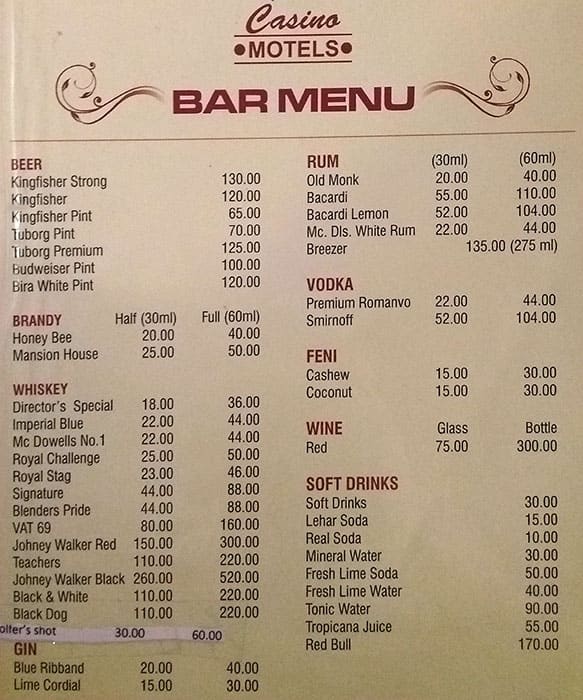 Menu at Casino Motels Restaurant, Reis Magos