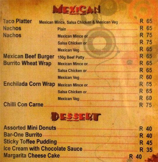 Menu at Amigos Steakhouse, Clarens