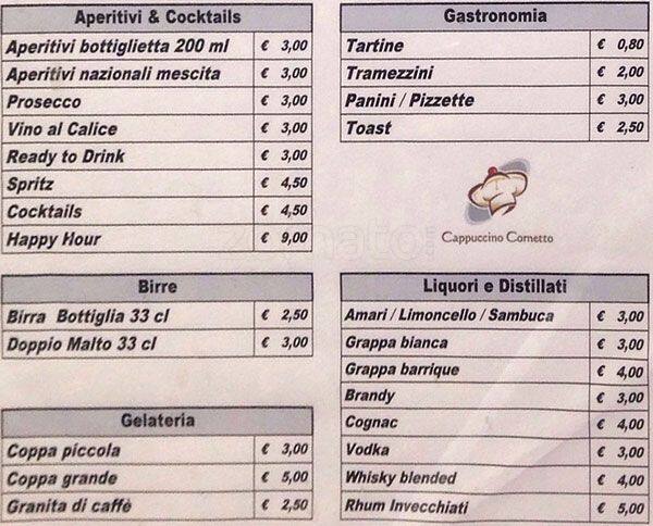 Menu at Cappuccino Cornetto pub & bar, Rome