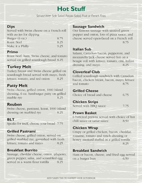 Menu at Cloverleaf pizzeria, Tacoma