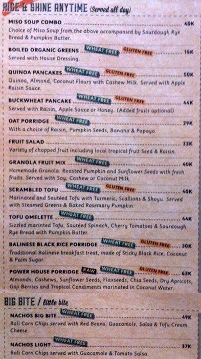 Menu at WARUNG YASA’S restaurant, Kuta