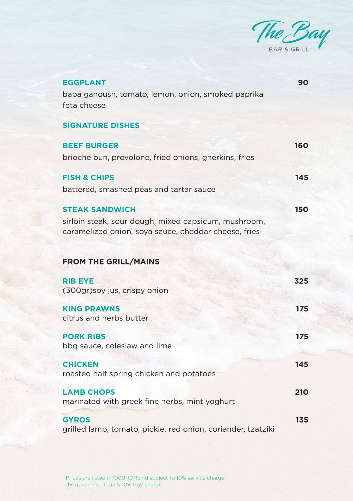 Menu at The Bay Bar and Grill - Karma Jimbaran, Jimbaran