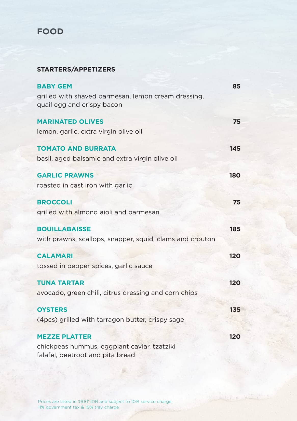 Menu at The Bay Bar and Grill - Karma Jimbaran, Jimbaran