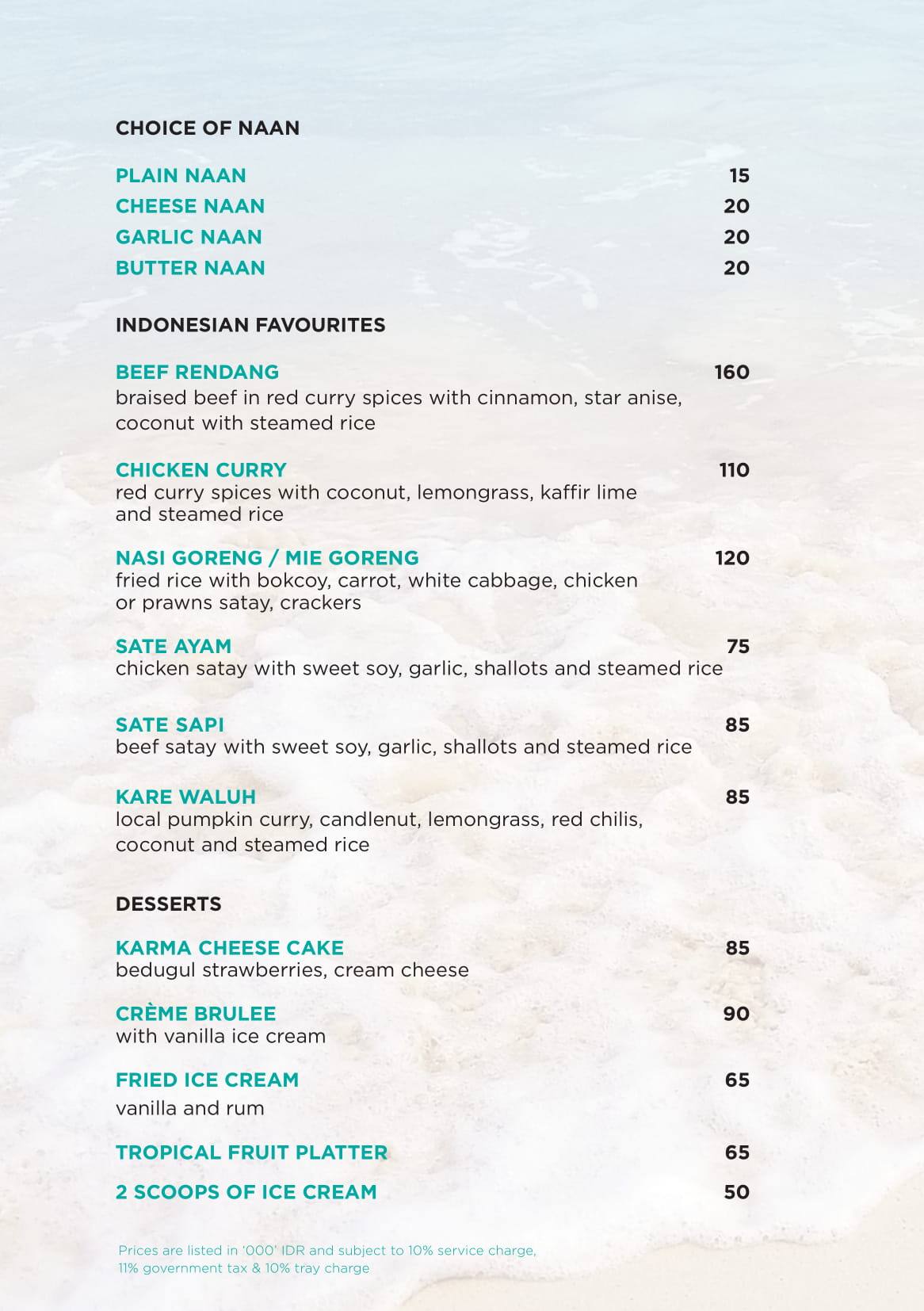 Menu at The Bay Bar and Grill - Karma Jimbaran, Jimbaran