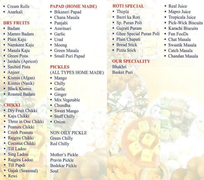 Menu at Annapurna Farsan Mart, Mumbai, Shop 3