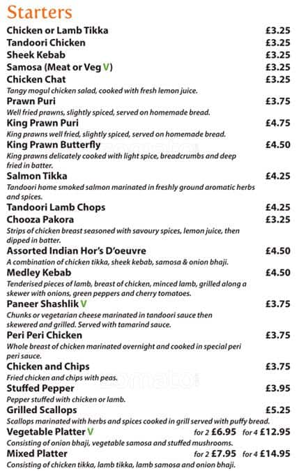 Menu at Agra Beckenham restaurant, Beckenham, 406 Upper Elmers End Rd
