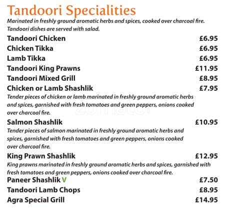 Menu at Agra Beckenham restaurant, Beckenham, 406 Upper Elmers End Rd