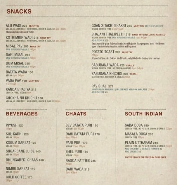 Menu of Madhavrao, Prahlad Nagar, Ahmedabad