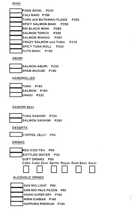 Menu at Ohayo Maki And Ramen Bar, Quezon City