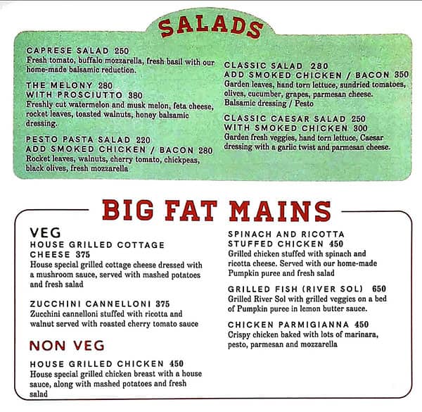 Menu of Big Fat Sandwich, Greater Kailash 2 (GK2), New Delhi