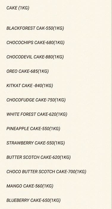 Menu at Baba Bakers, Kanchanpur, 7XF9+72G