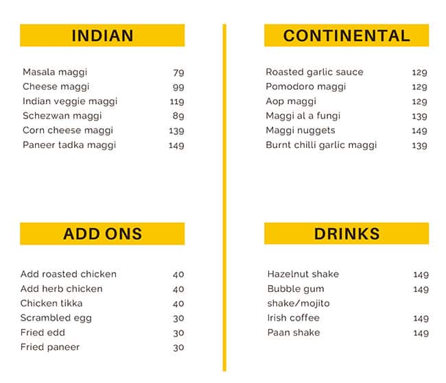 Menu of Maggie Corner, NIBM Road, Pune