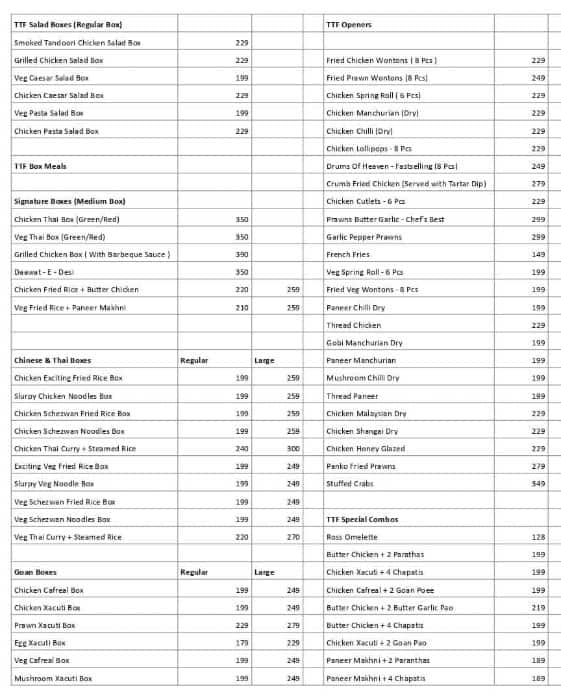 Menu at The Tiffin Factory - Margao, Margao