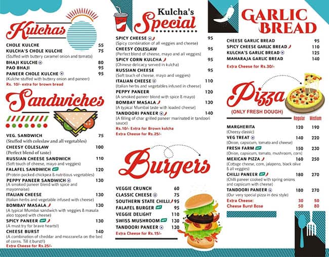 Menu of TBK Kulcha's, Janakpuri, New Delhi