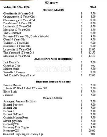 Menu at The Cavendish London, London