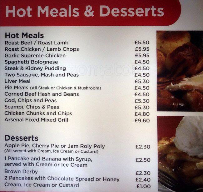 Menu at Arsenal Gate Cafe, London