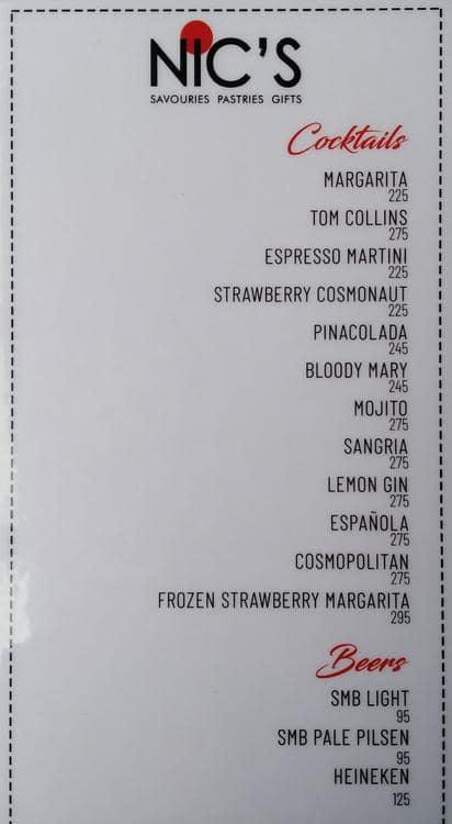 Menu at NIC'S cafe, Makati, Park Terraces Palm Drive