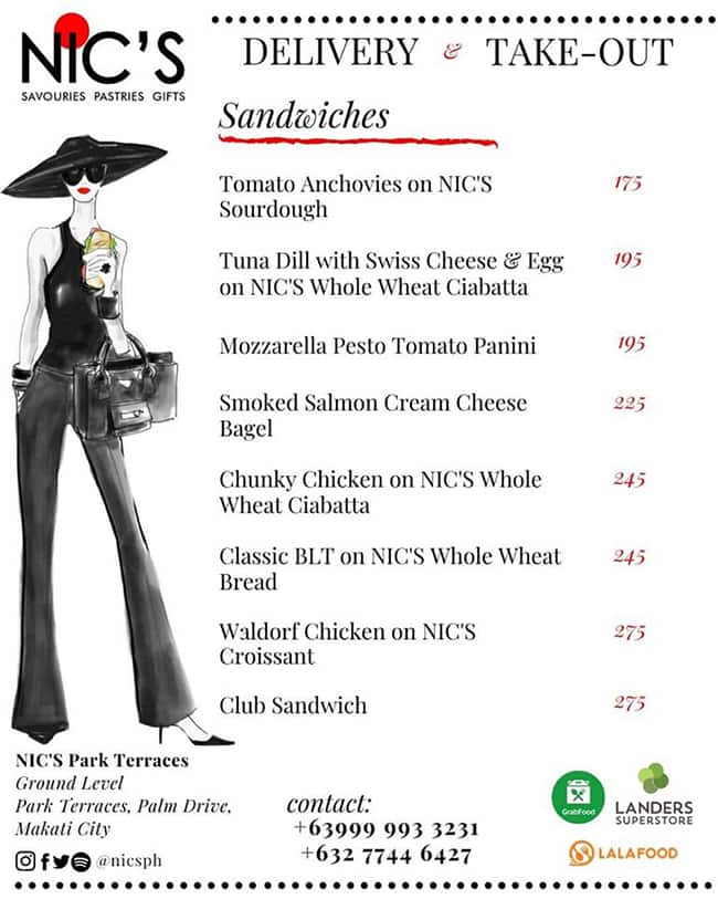 Menu at NIC'S cafe, Makati, Park Terraces Palm Drive