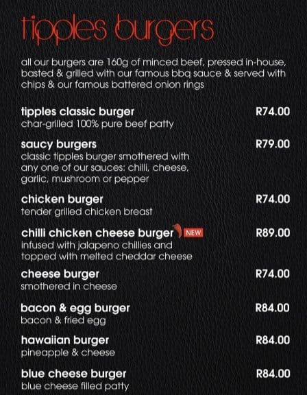 Menu at Tipples Bar & Grill, Durbanville, Cape Town
