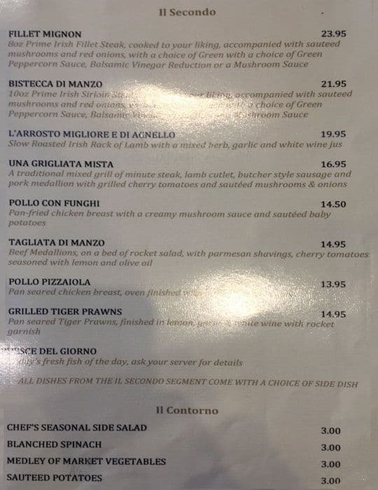 Menu at Al Pacino's pub & bar, Dublin