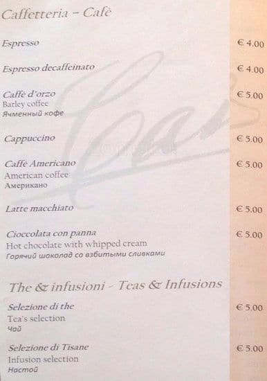 Menu at Caruso Nuovo Bistrot pub & bar, Milan