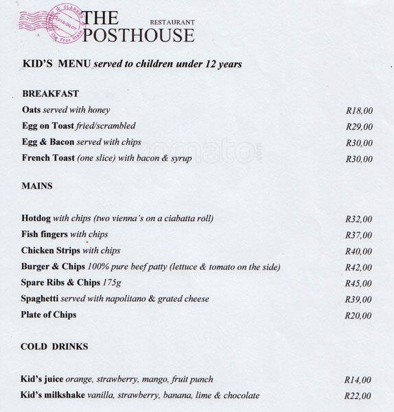 Menu at Post House Restaurant Clarens, Clarens