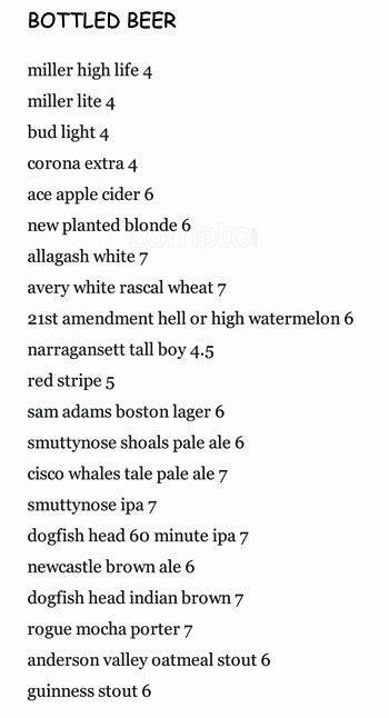 Menu at Trophy Room pub & bar, Boston