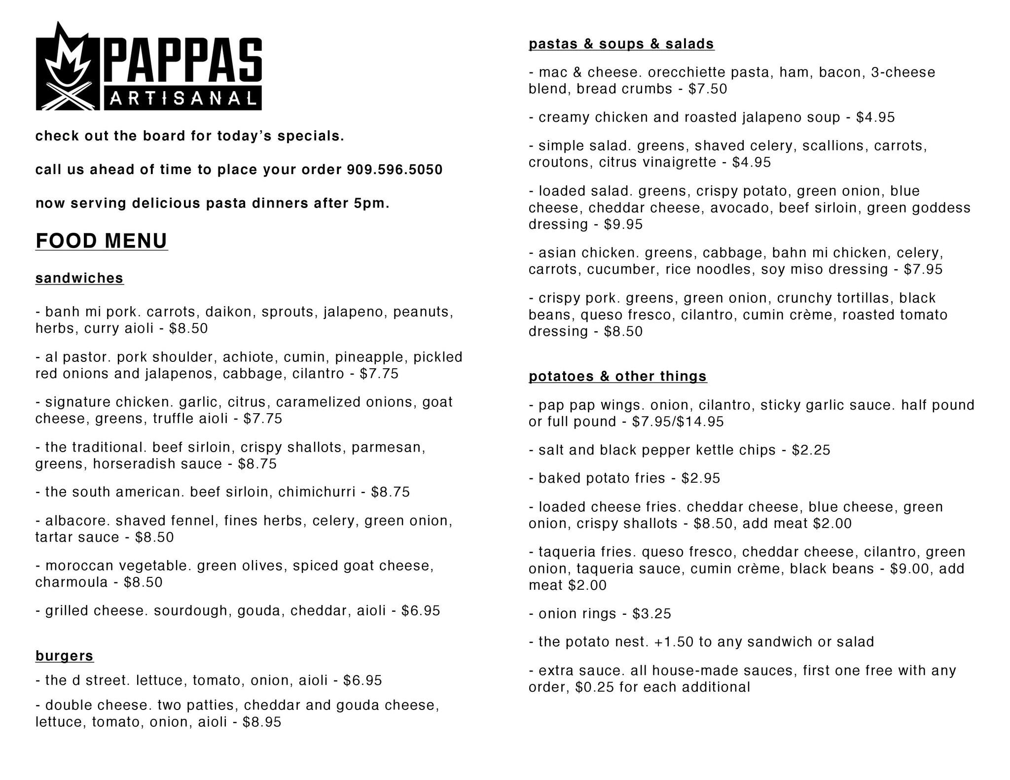 Pappas Artisanal Menu, Menu for Pappas Artisanal, Lordsburg, La Verne ...