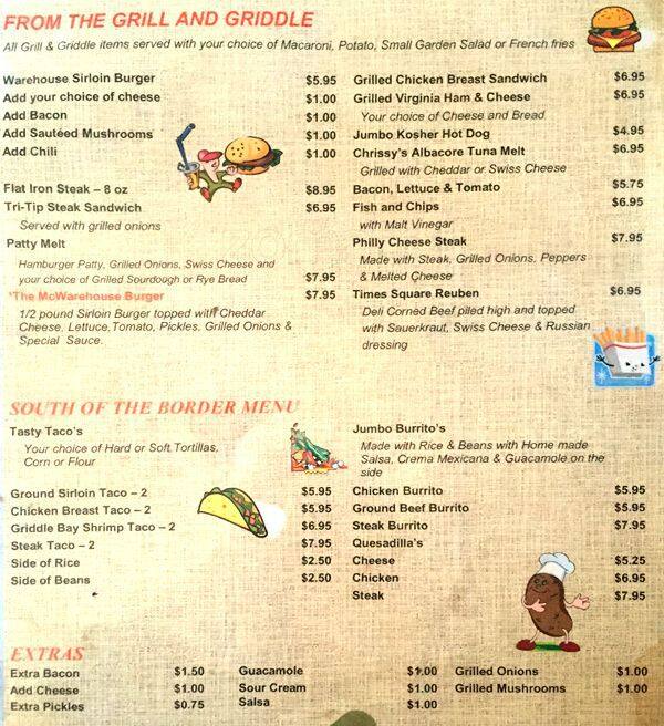 Warehouse Bar & Grill Menu - Urbanspoon/Zomato