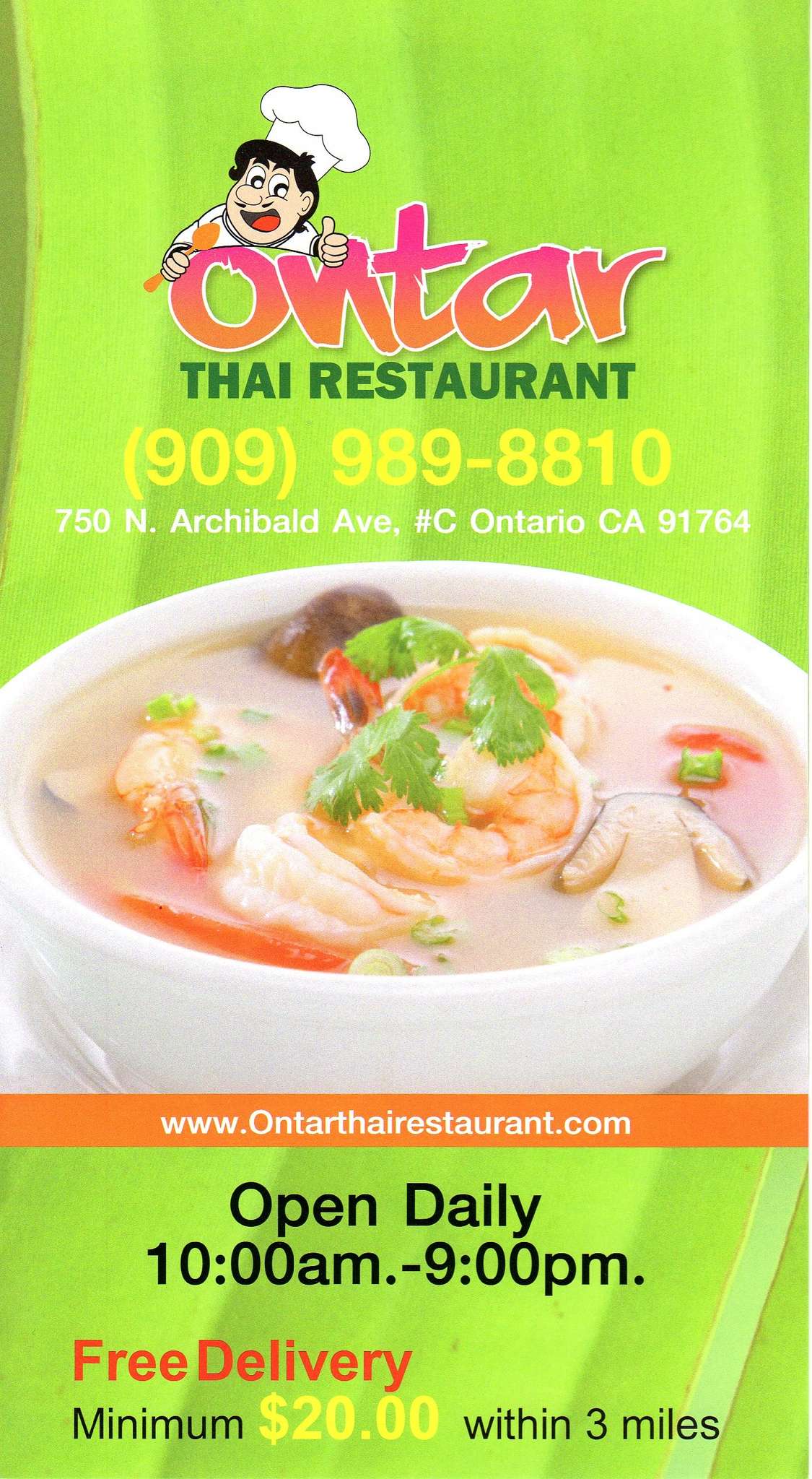 Menu at Ontar Thai Restaurant, Ontario