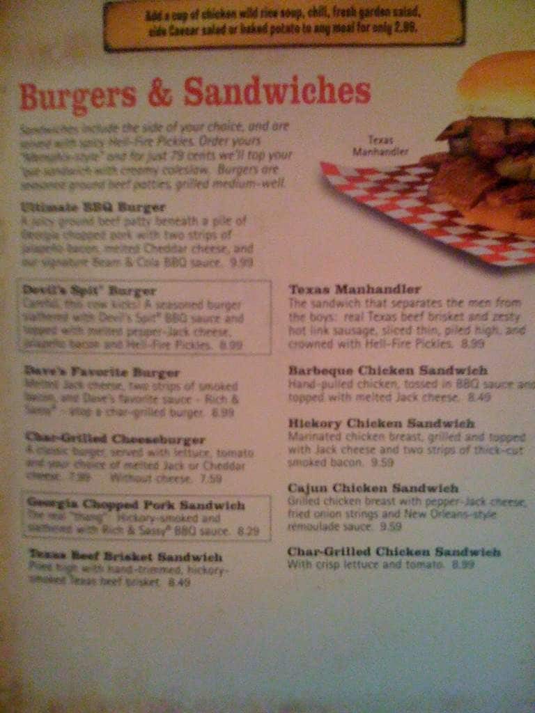 Menu at Famous Dave's BBQ, Toledo