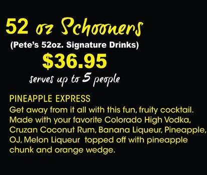 Menu at Pete's Dueling Piano Bar, Addison, Belt Line Rd #200