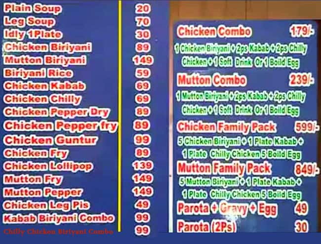 Menu of Donne Biryani Angadi Mane, Sadashiv Nagar, Bangalore