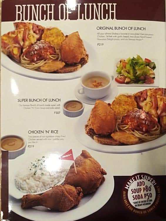 Menu at Shakey's restaurant, Pasay, 183 A. Arnaiz Ave